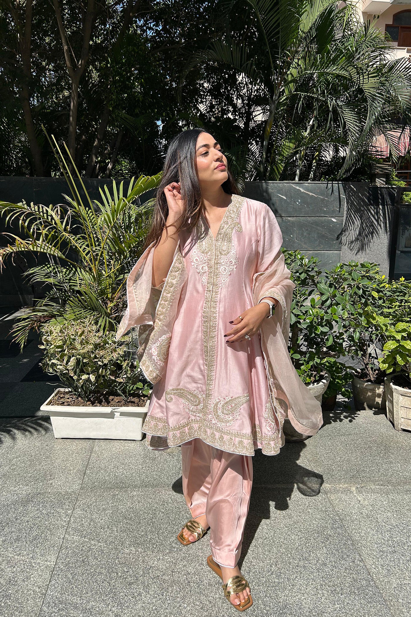 Anisha Sethi Fajr - Blush Pink Short Anarkali with Chooridaar and Dupa