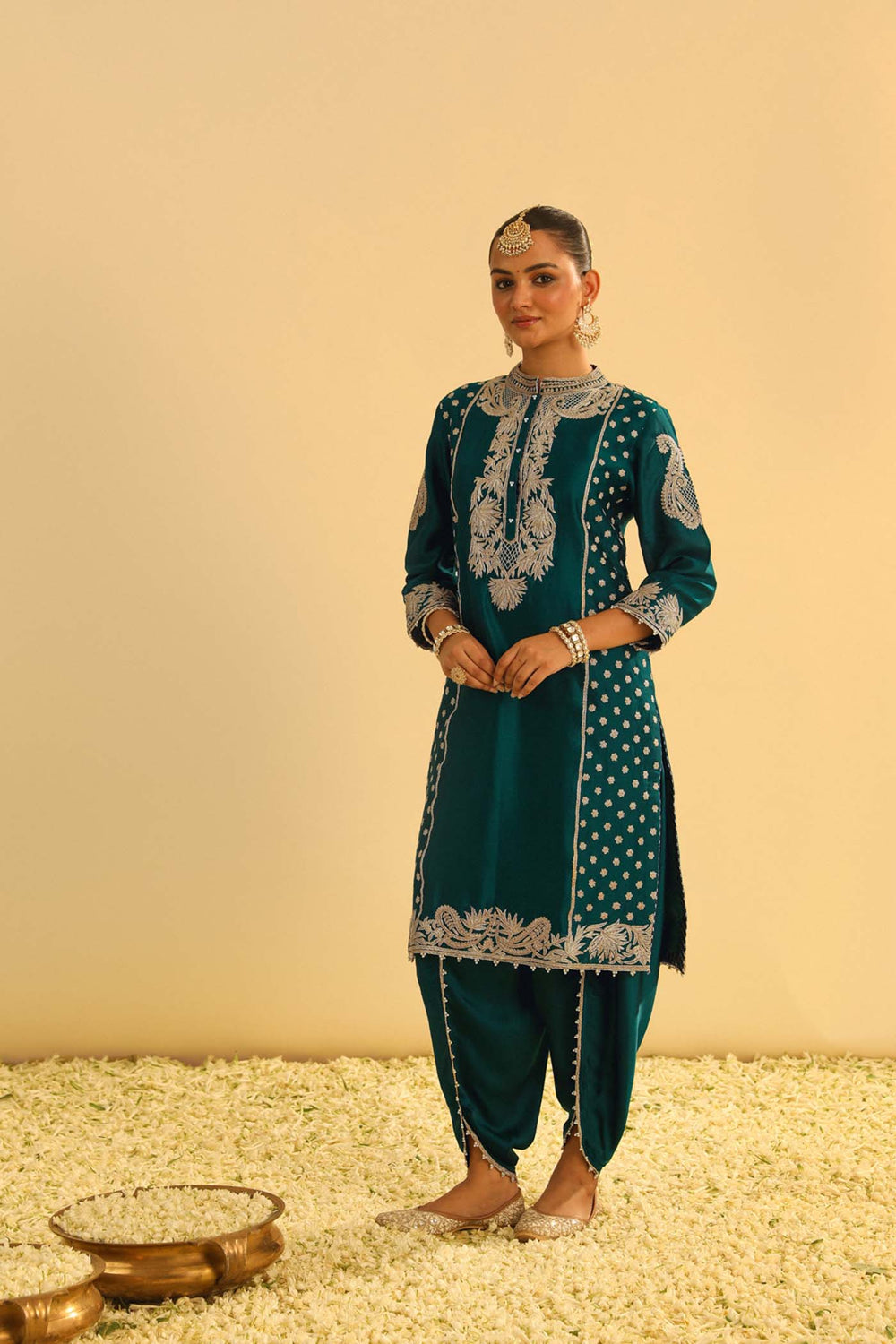 Aabish - Embroidered Emerald Green Kurta With Dhoti | Sheetal Batra