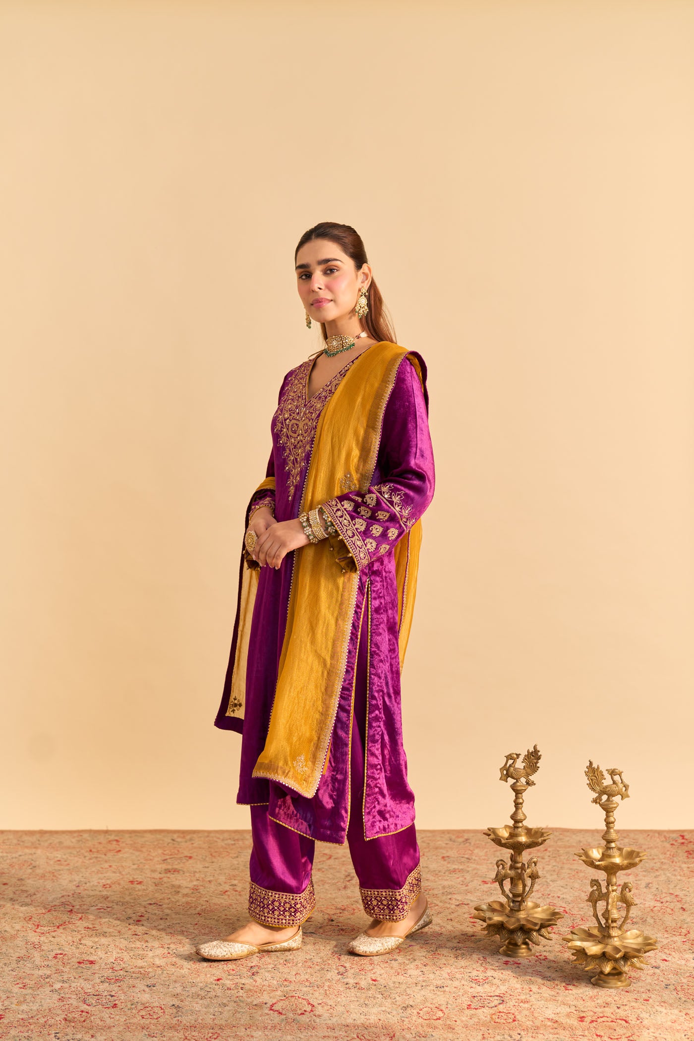 Aynaz - Silk Velvet Deep Purple Kurta with Salwar