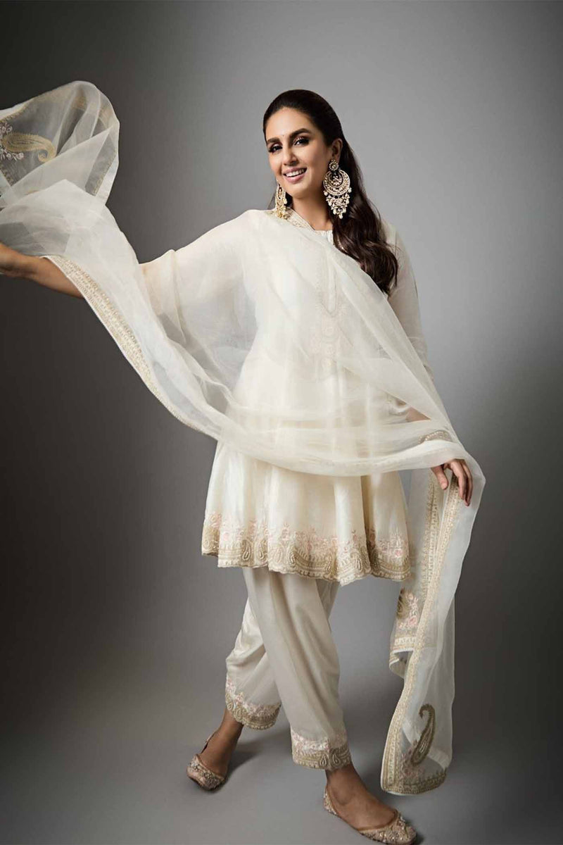 Huma Qureshi in Faria - Daisy Ivory Short Anarkali with Chooridaar and