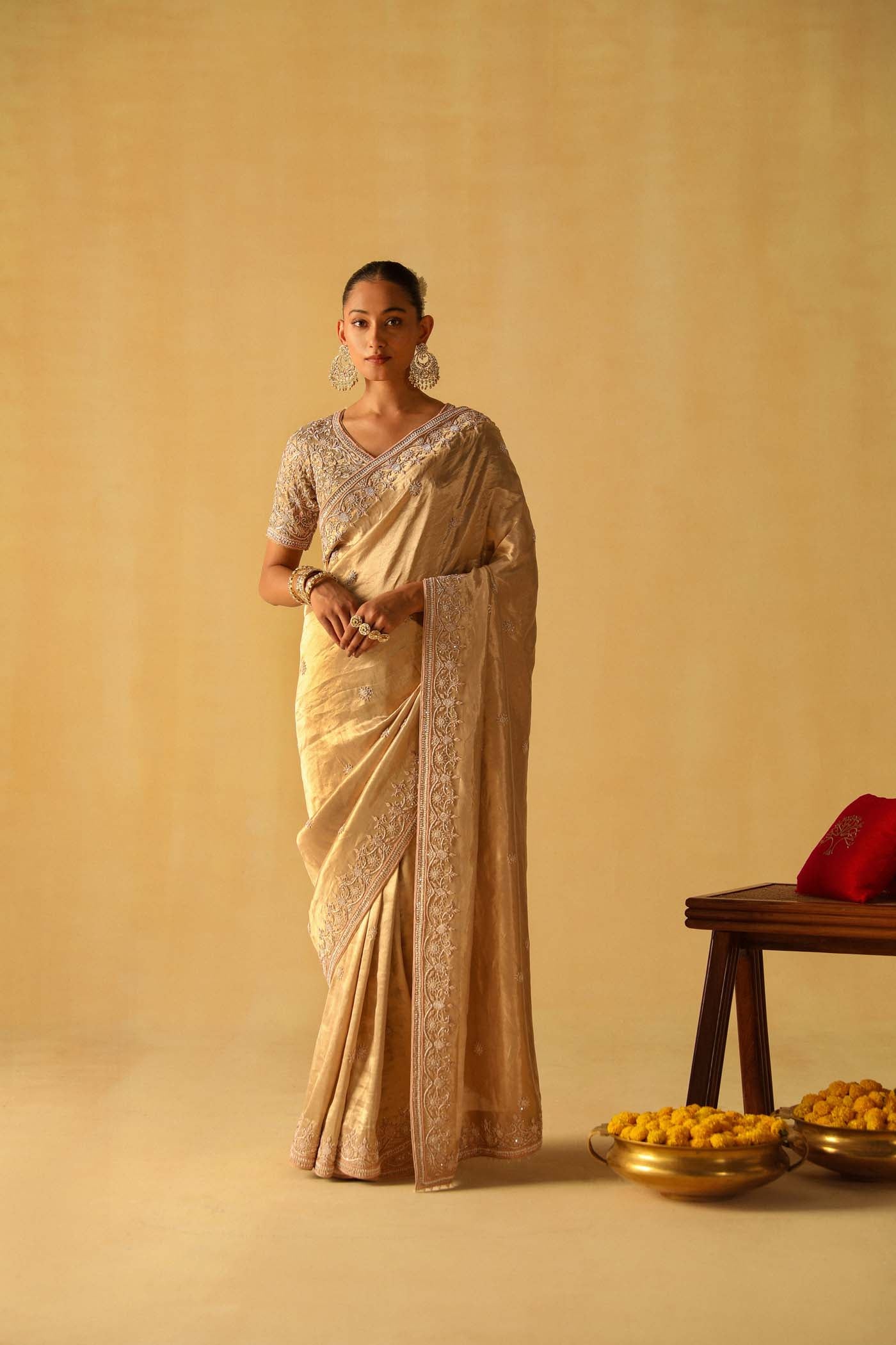 Saraa - Gold Brocade Saree Set