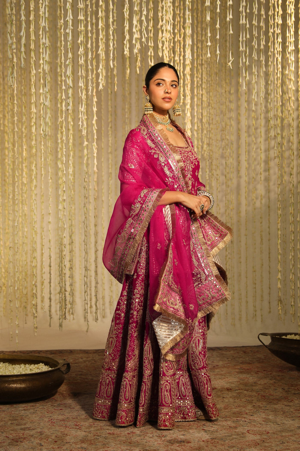 Mazneen - Hot Pink Chanderi Silk Sharara Set Online | Sheetal Batra