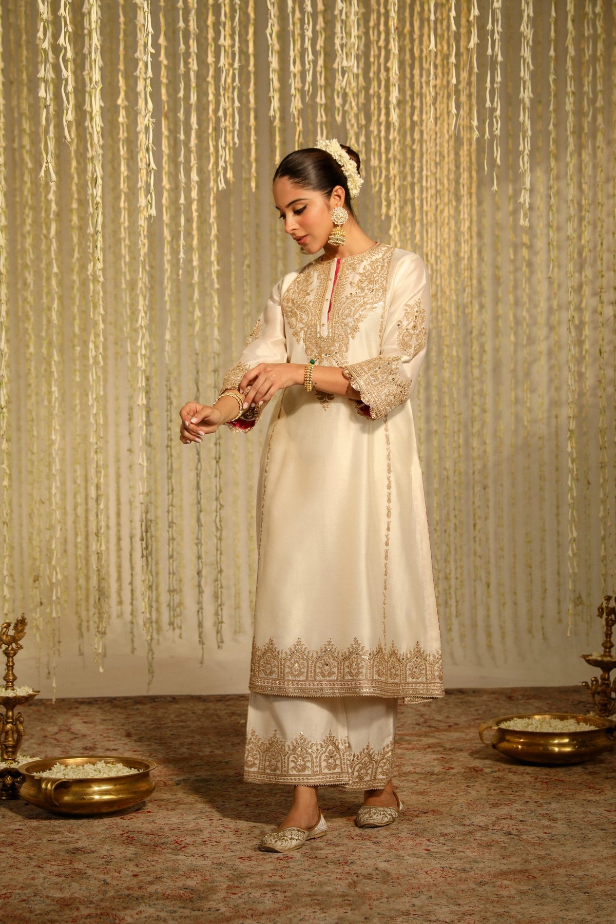 Tarini Bhatia In MAHIKA - DAISY IVORY LONG KURTA WITH PALAZZO AND DUPA