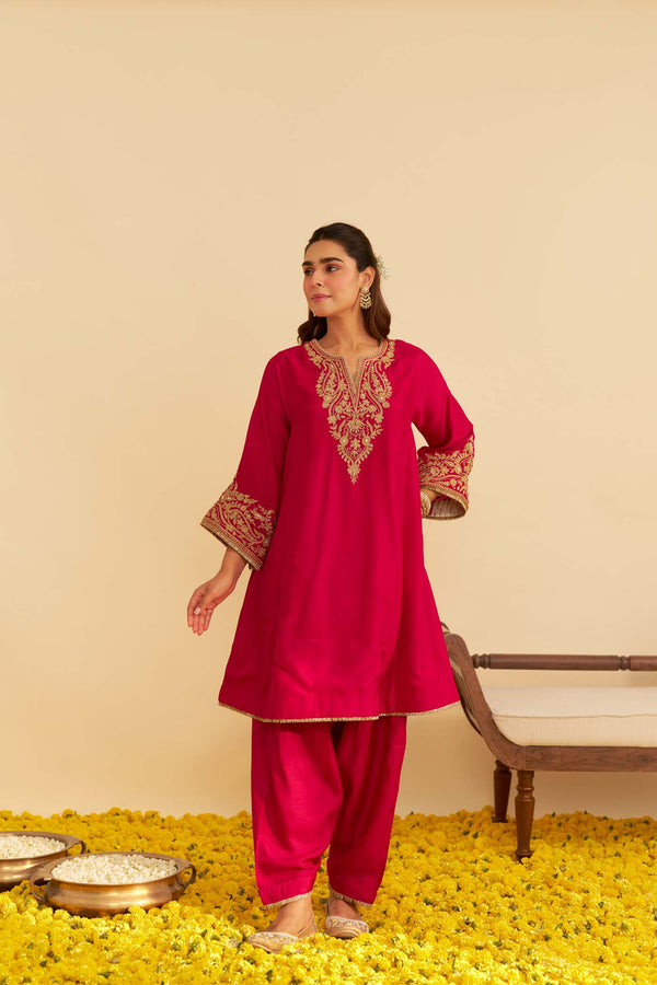 MARWA - HOTPINK SHORT CHAUGA WITH SALWAR (RTS)