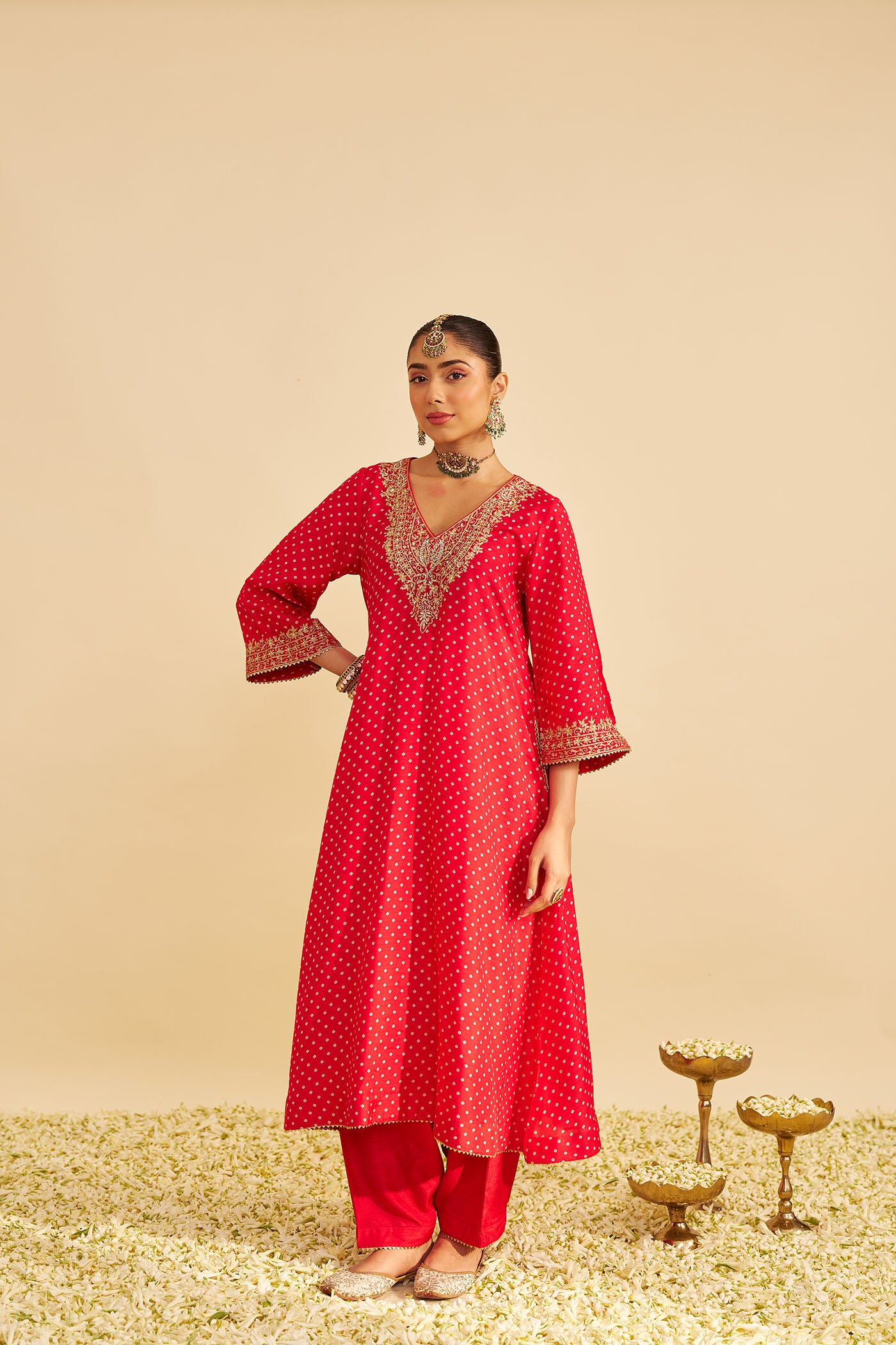 ZALIYAH - RED LONG CHAUGA WITH SALWAR (RTS)