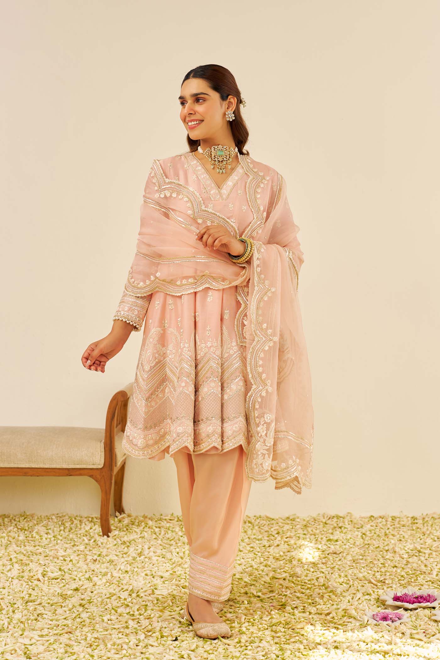 Meeram - Off Rose Short Anarkali With Dogri Salwar | Sheetal Batra