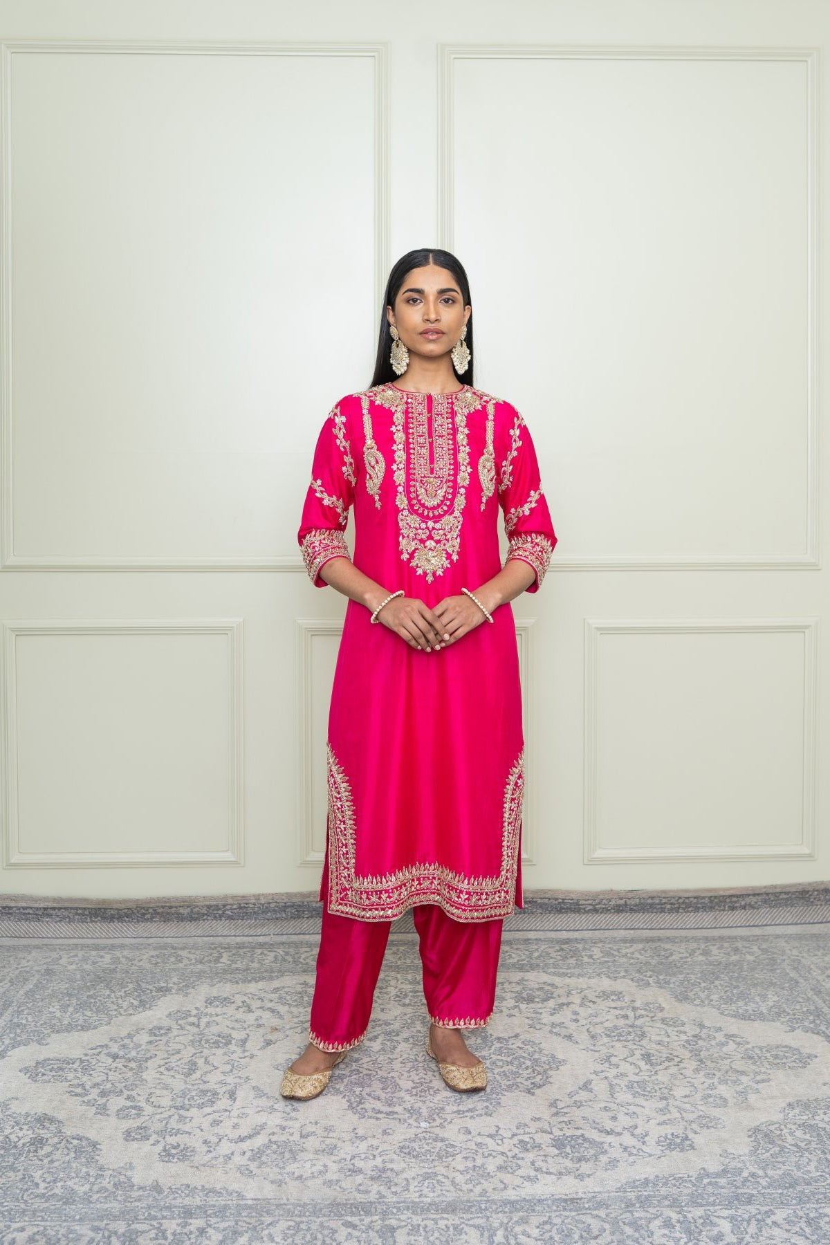 Aarini - Hot Pink Pure Silk A-line Kurta & Dogri Salwar | Sheetal Batra