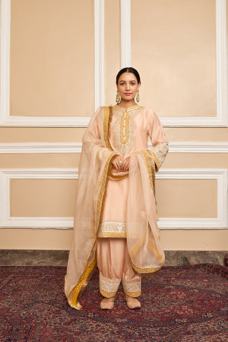 SABAA - ROSEPINK SHORT KURTA WITH SALWAR AND DUPATTA (RTS)