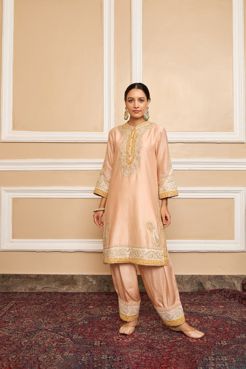 SABAA - ROSEPINK SHORT KURTA WITH SALWAR AND DUPATTA (RTS)
