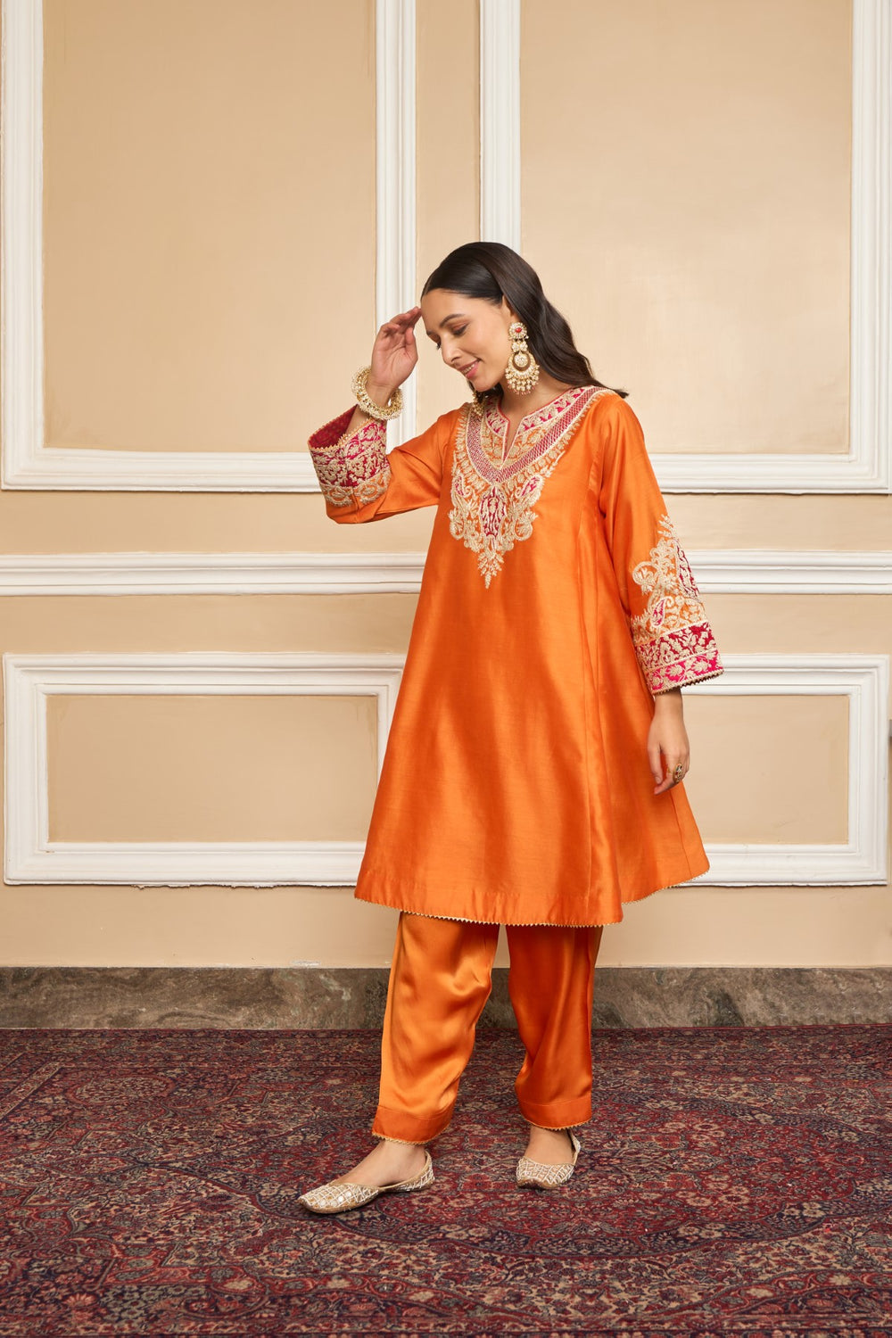 Vriti Malhotra IN MEHRISH - ORANGE SHORT KALIDAAR CHOGA WITH SALWAR