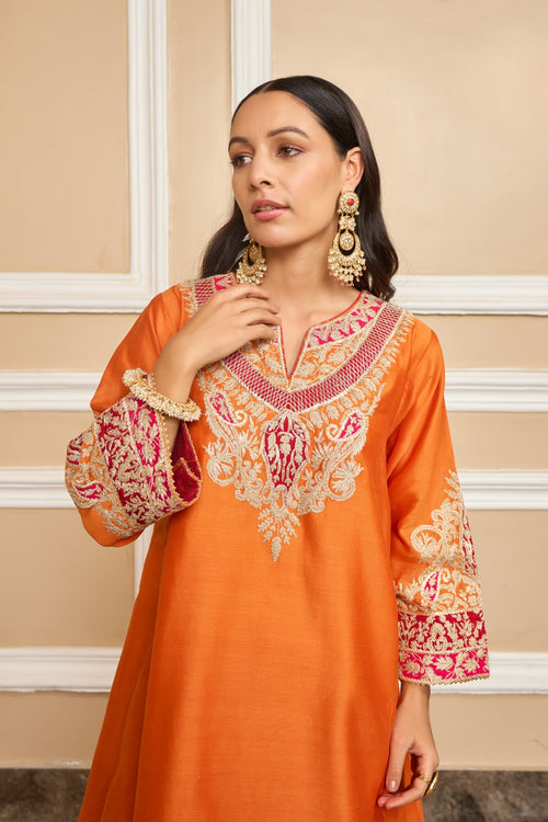 MEHRISH - ORANGE SHORT KALIDAAR CHAUGA WITH SALWAR