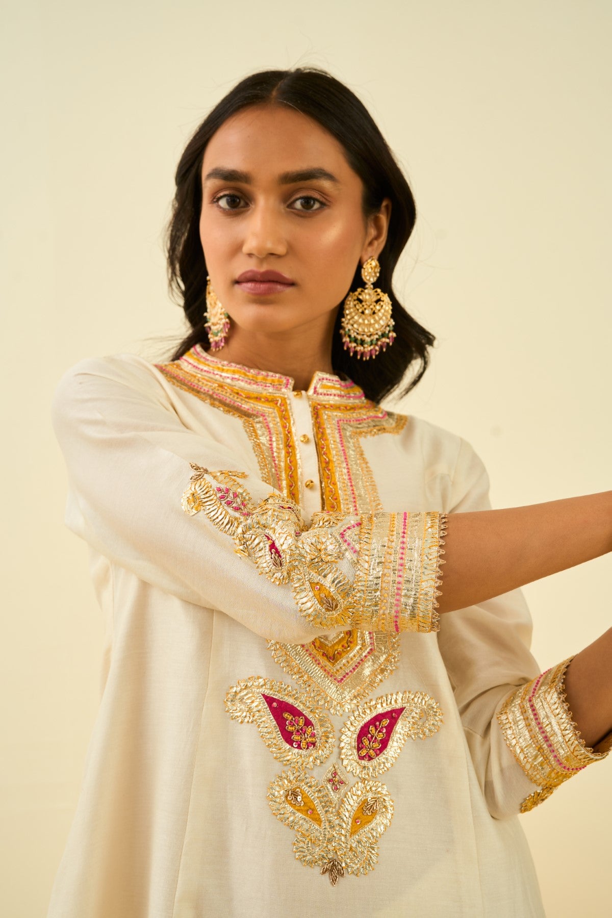 Shop Sadirah- Daisy Ivory With Glaze Mustard | Sheetal Batra ...