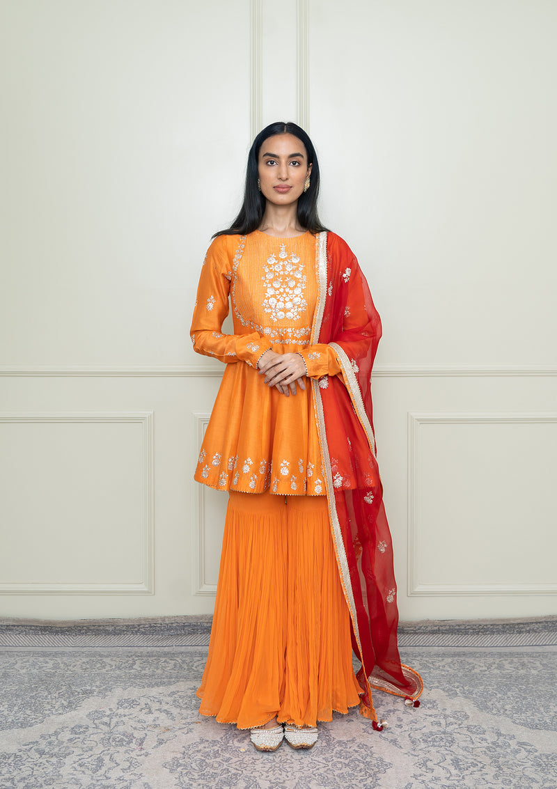 Shahana - Pumpkin Orange Kurta With Gharara & Dupatta | Sheetal Batra